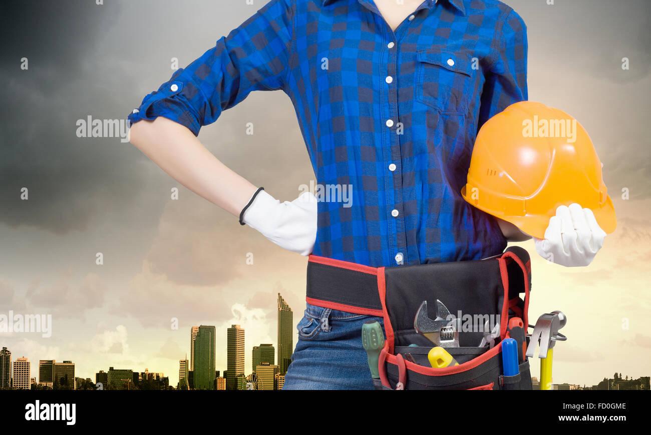 View woman engineer tool belt hi-res stock photography and images - Alamy