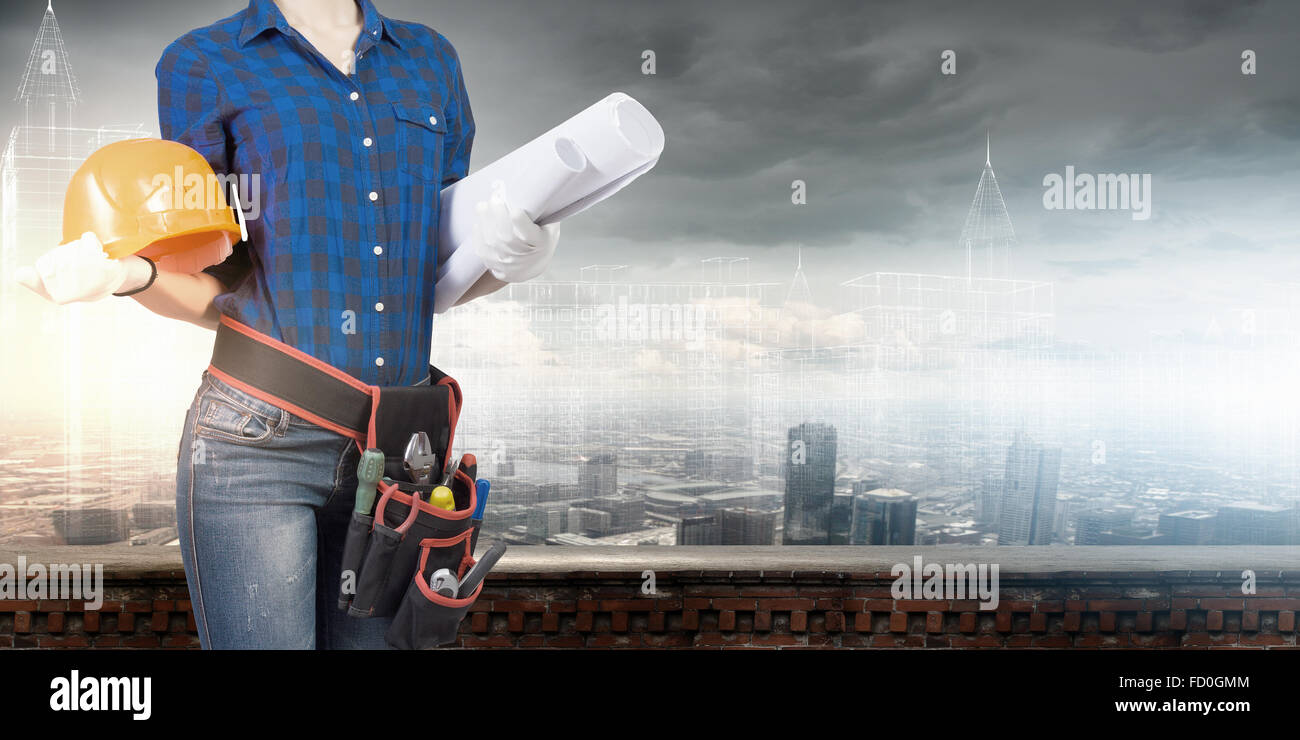 View woman engineer tool belt hi-res stock photography and images - Alamy
