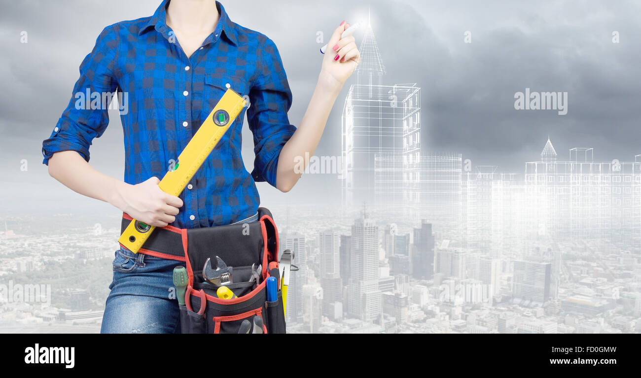 View woman engineer tool belt hi-res stock photography and images - Alamy