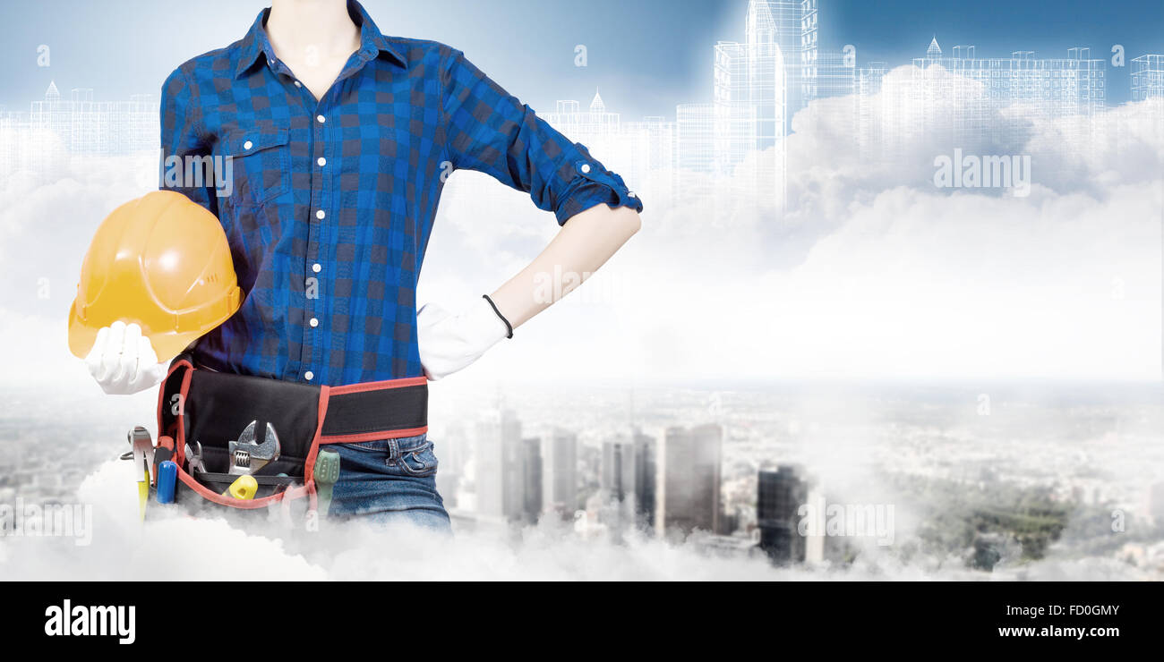 Bottom view of woman engineer with tool belt on waist Stock Photo - Alamy