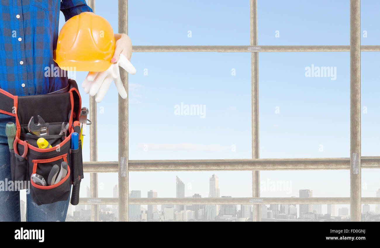 View woman engineer tool belt hi-res stock photography and images - Alamy