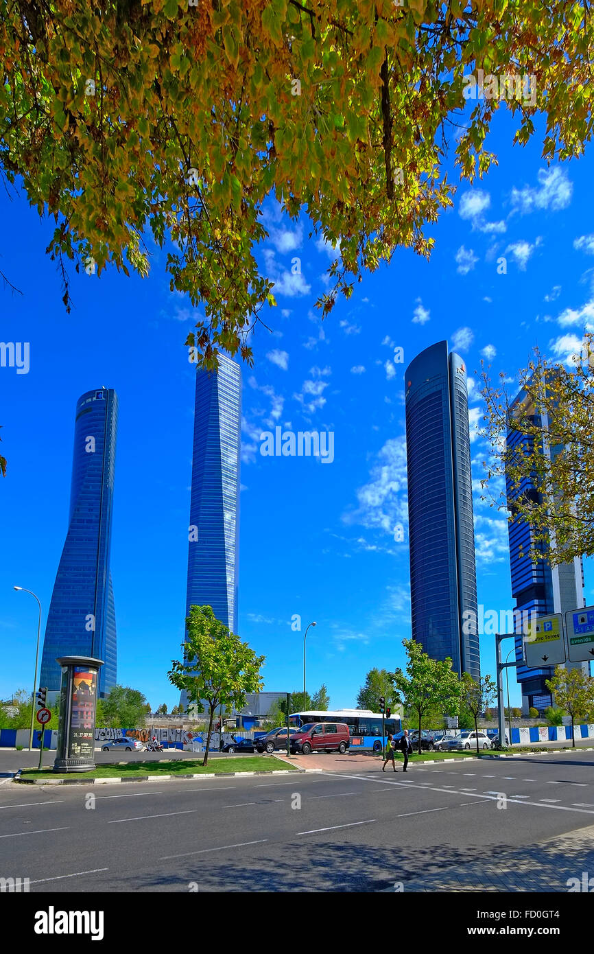 Cuatro Torres Towers Madrid Spain ES from Parque Norte Stock Photo - Alamy