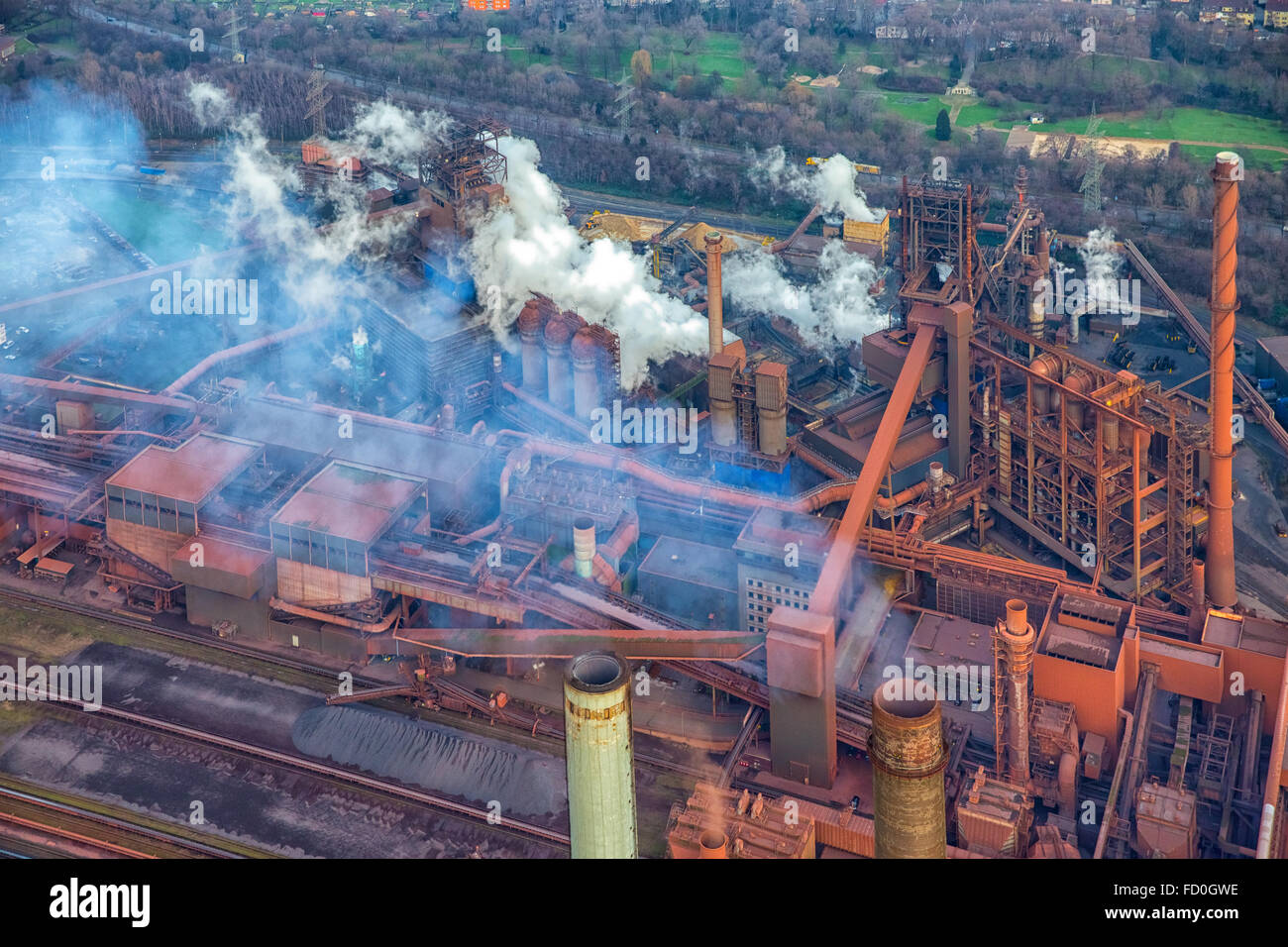 Aerial view, ThyssenKrupp Steel, sinter plant Schwelgern, Steel Mill ...