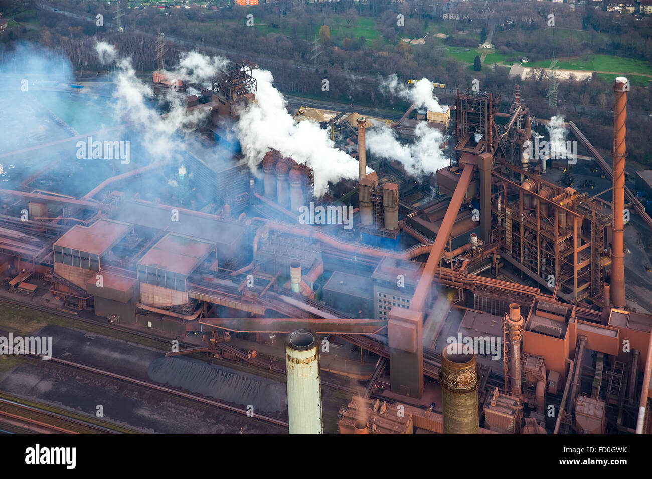 Aerial view, ThyssenKrupp Steel, sinter plant Schwelgern, Steel Mill ...