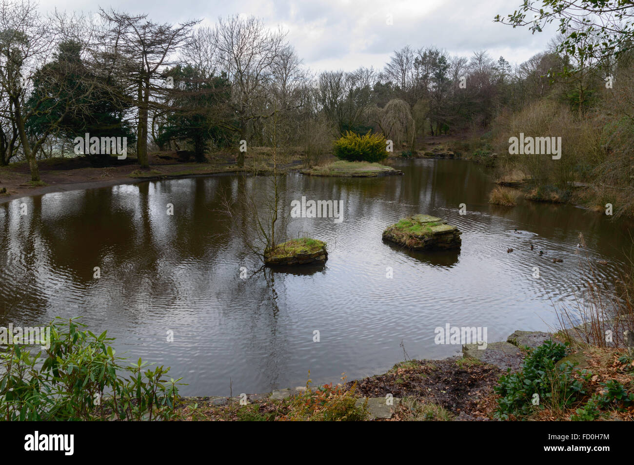 Pond on the Terraced Gardens, Rivington Pike Stock Photo - Alamy