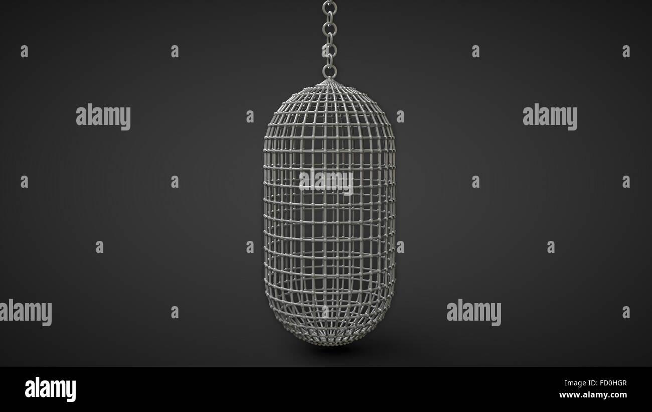 vertical man-riding cage for hanging prisoners capsule shape isolated ...