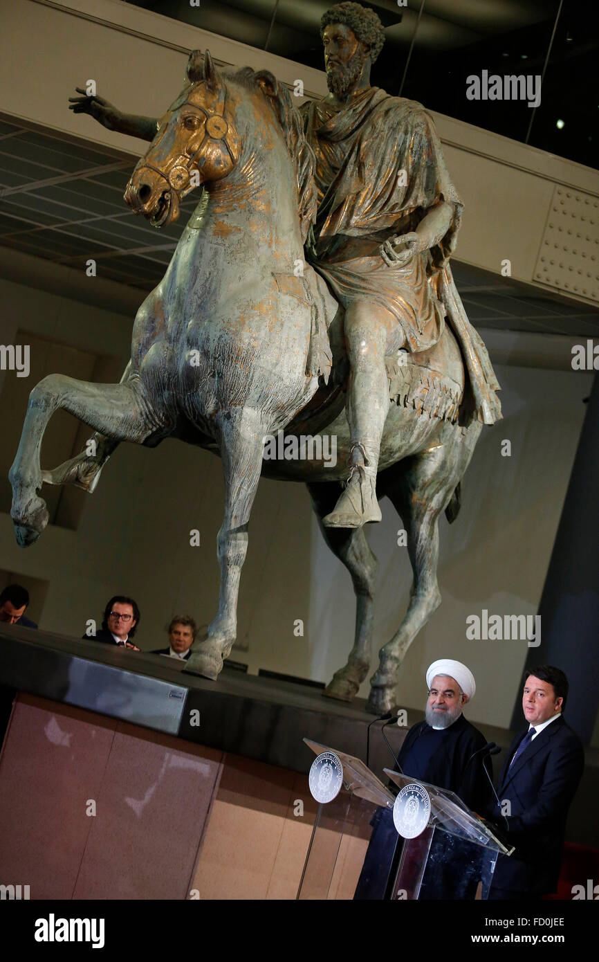 Rome, Italy. 25th January, 2016. Hassan Rohani and Matteo Renzi under ...