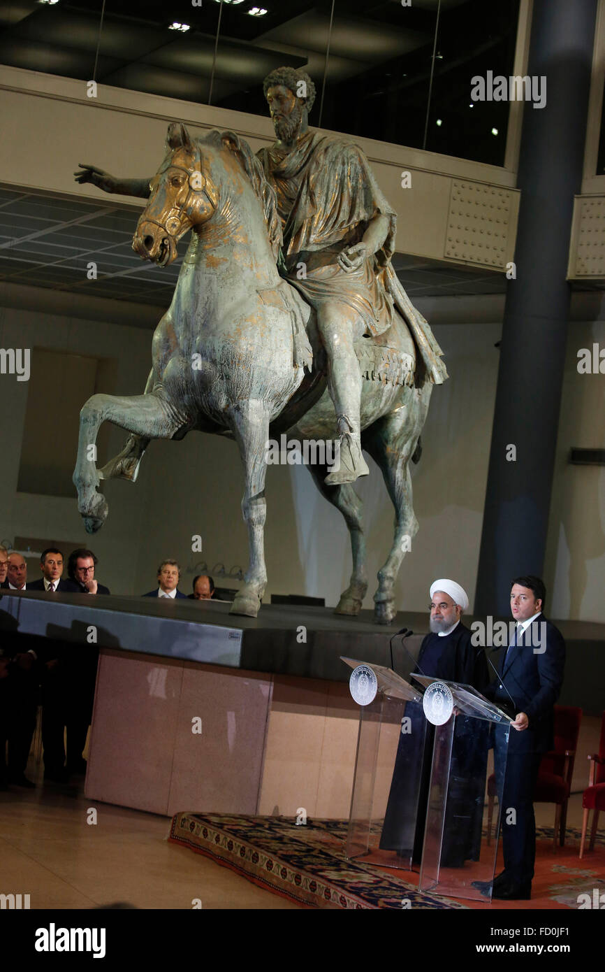 Rome, Italy. 25th January, 2016. Hassan Rohani and Matteo Renzi under ...