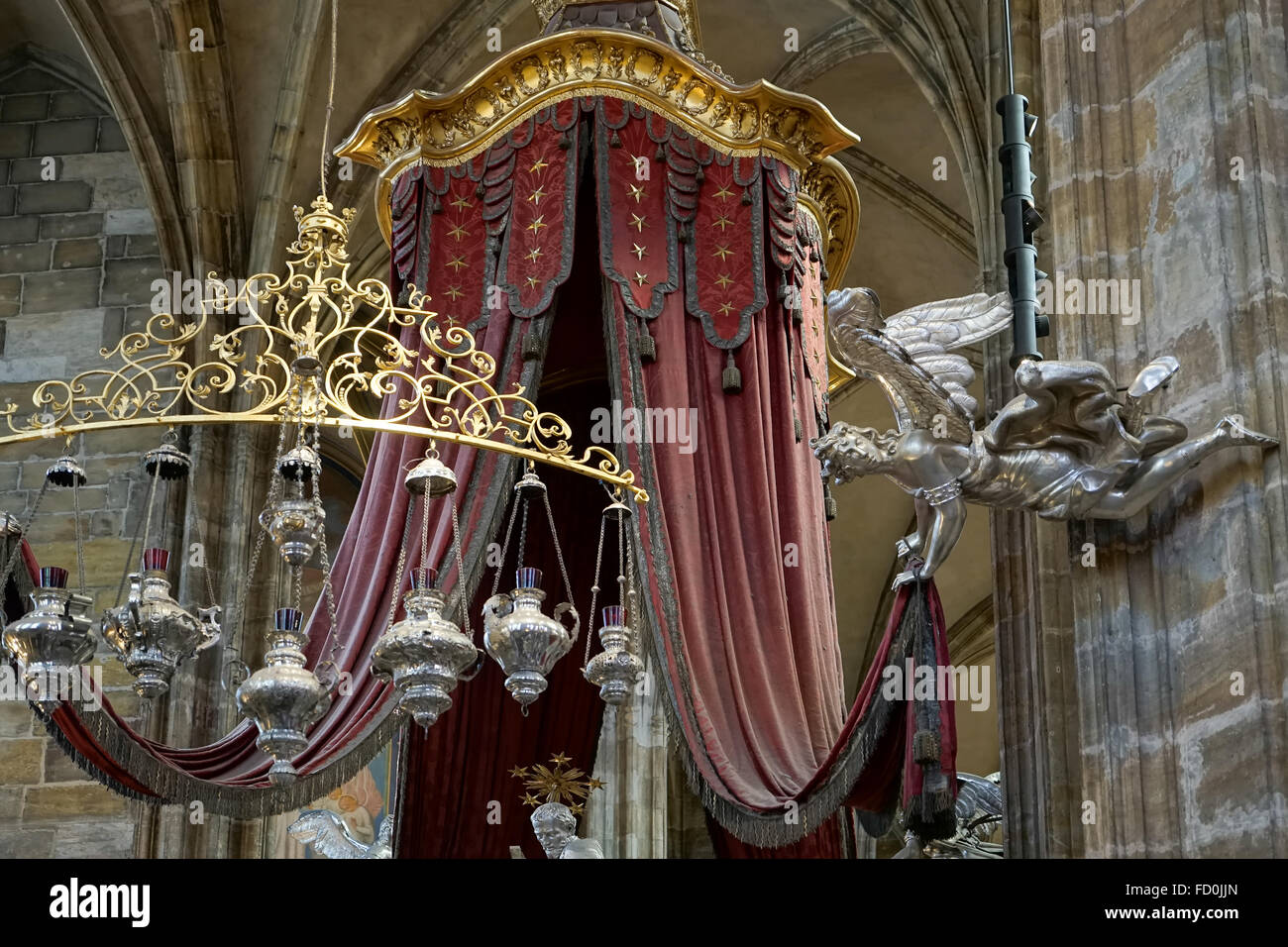 Detail of the silver tomb of St John of Nepomuk in St Vitus Cathedral ...