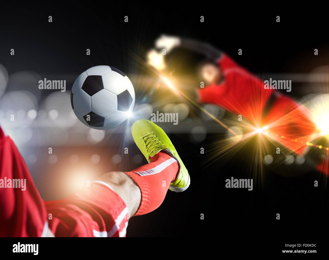Close up image of footballer foot kicking the ball Stock Photo - Alamy