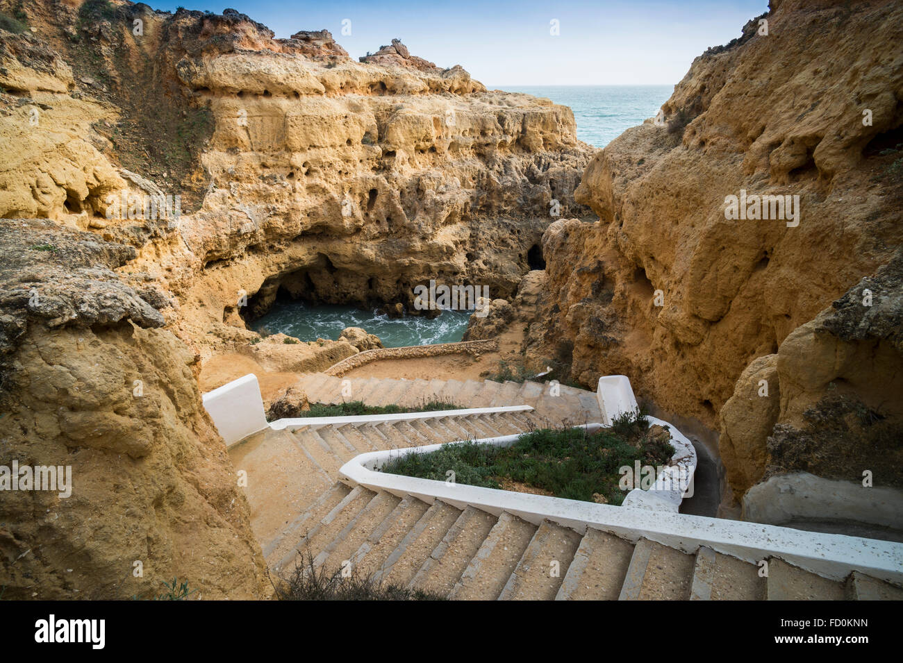 steps down to the rock pools at Arco Seco near Carvoeiro in the algarve, Portugal Stock Photo ...