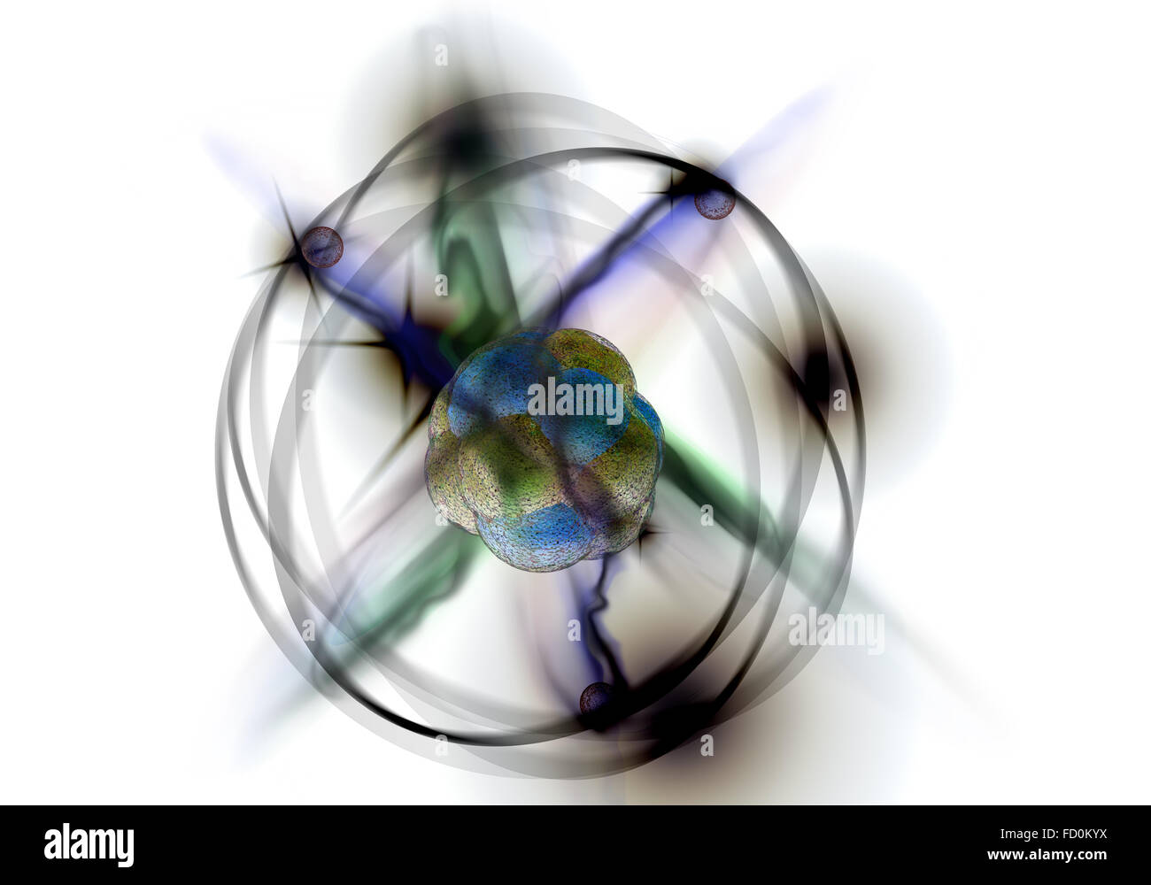 Close up illustration of atomic particle for nuclear energy imagery ...