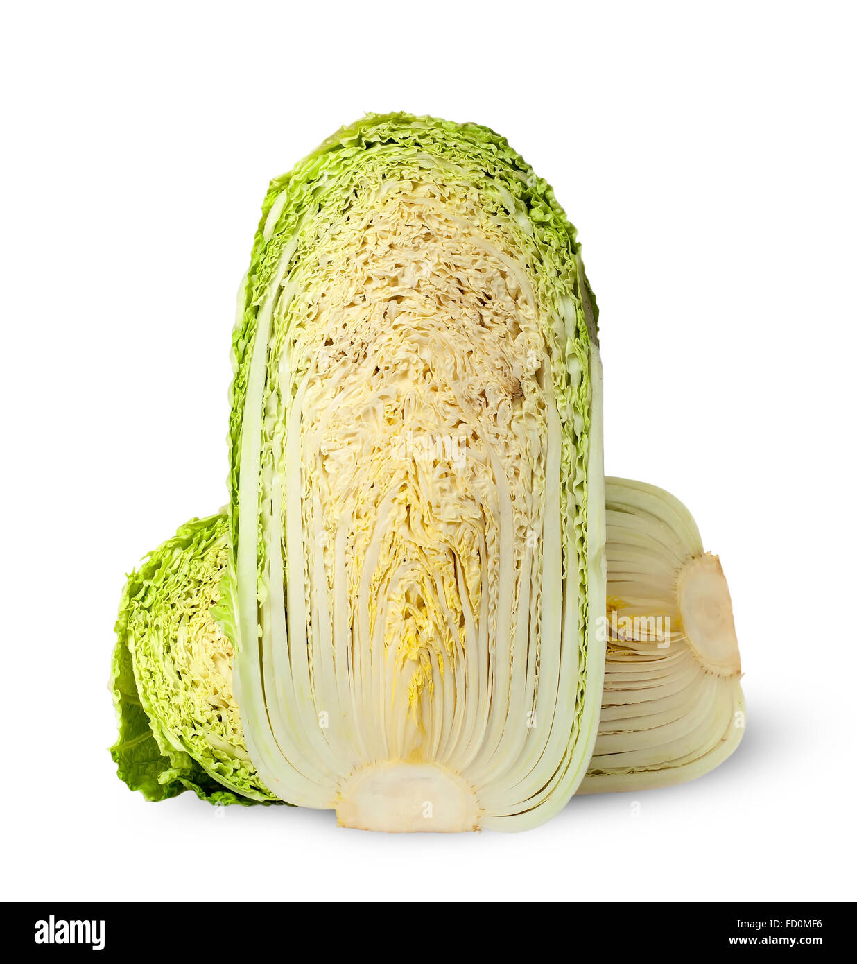 Vertical and horizontal half Chinese cabbage isolated on white ...