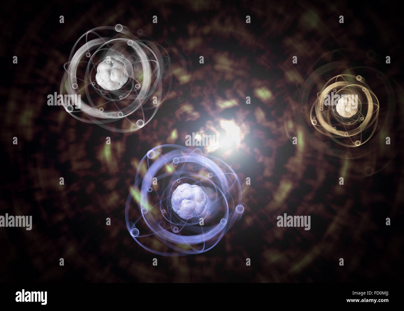 Close up illustration of atomic particle for nuclear energy imagery ...