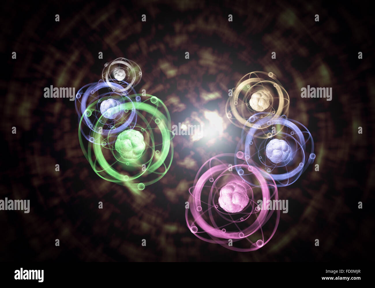 Close up illustration of atomic particle for nuclear energy imagery ...