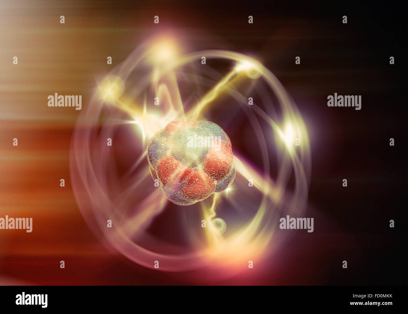 Close up illustration of atomic particle for nuclear energy imagery ...