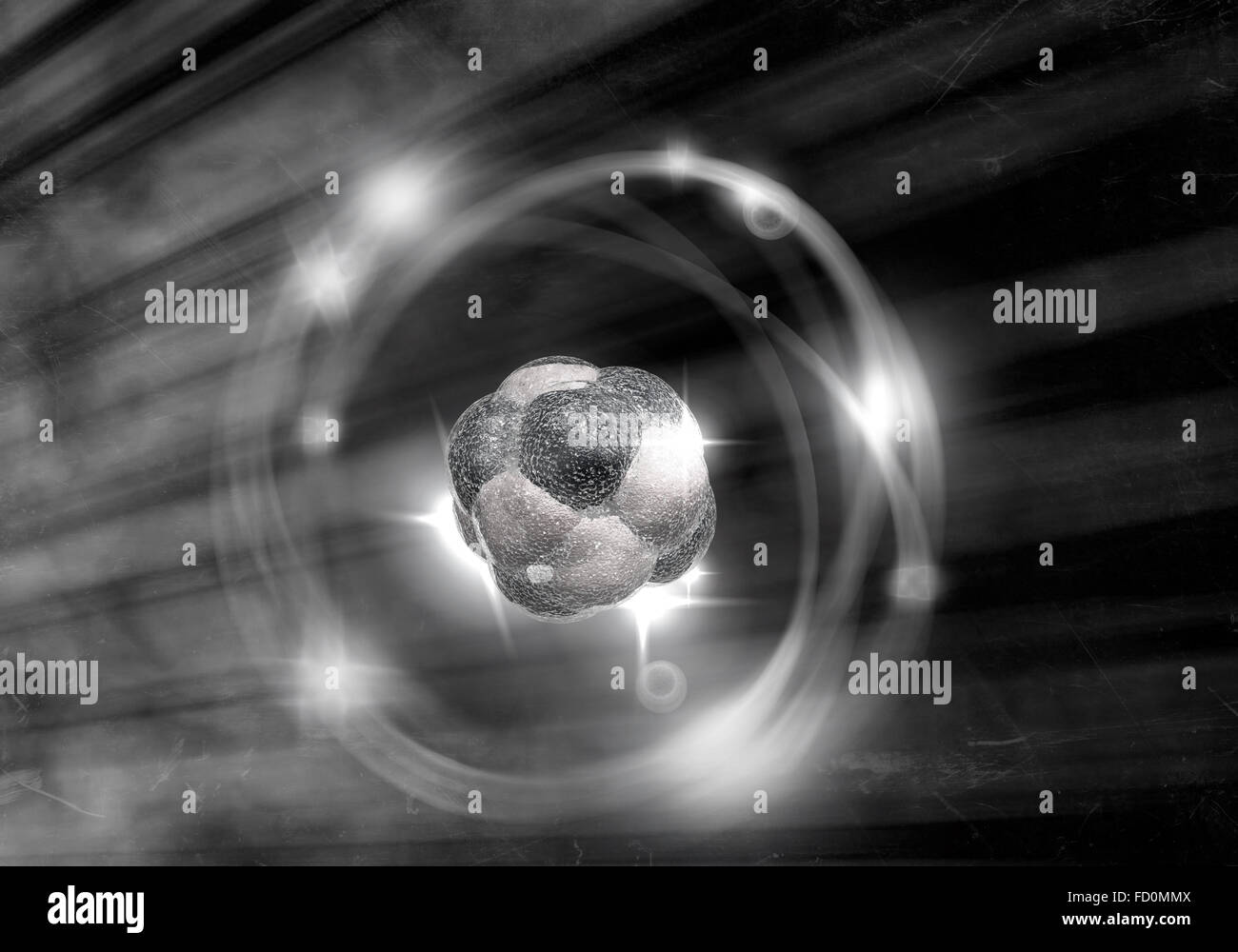 Close up illustration of atomic particle for nuclear energy imagery ...