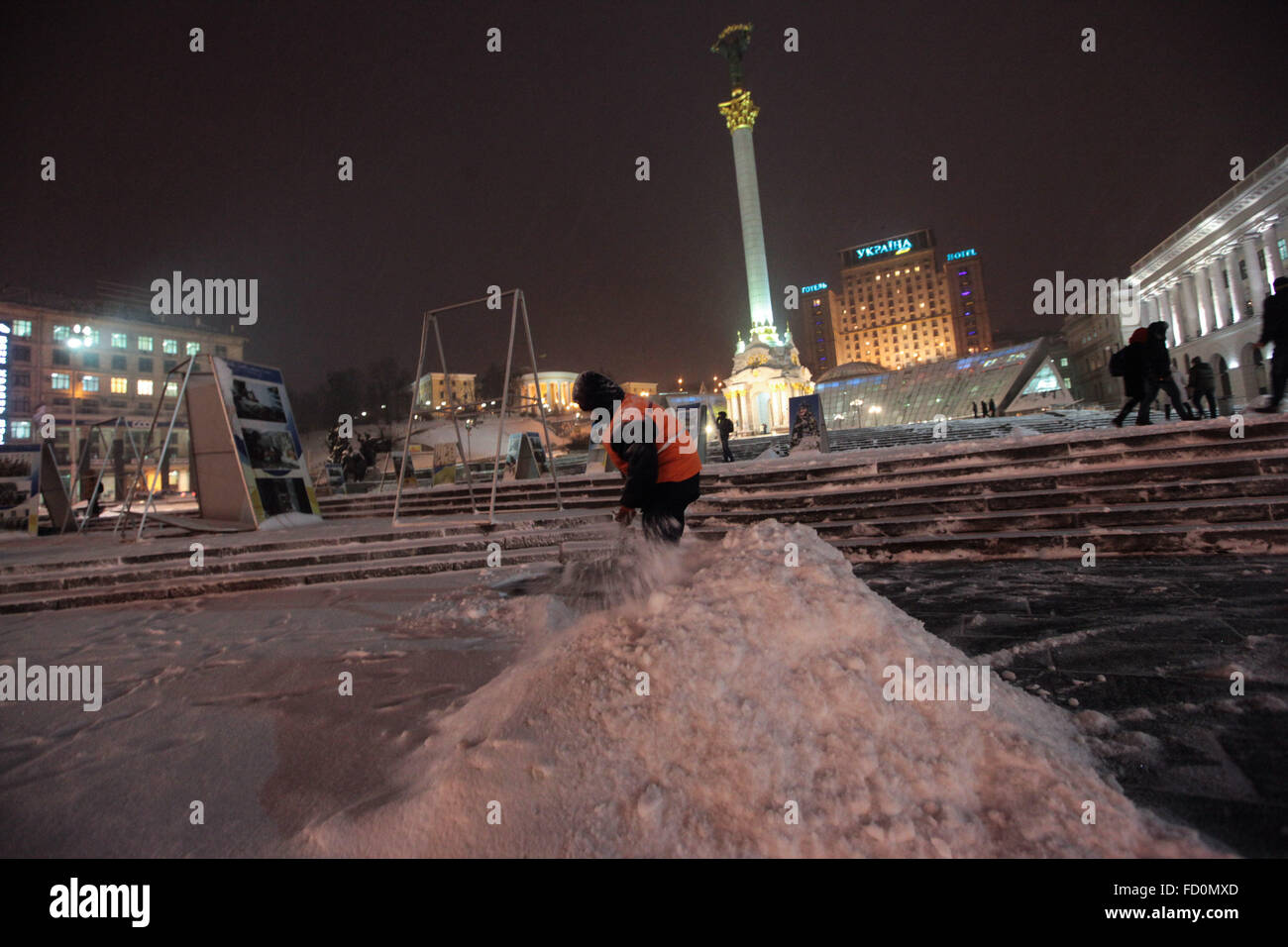 Kiev, Ukraine. 25th Jan, 2016. Snow removal at the Independence Square ...