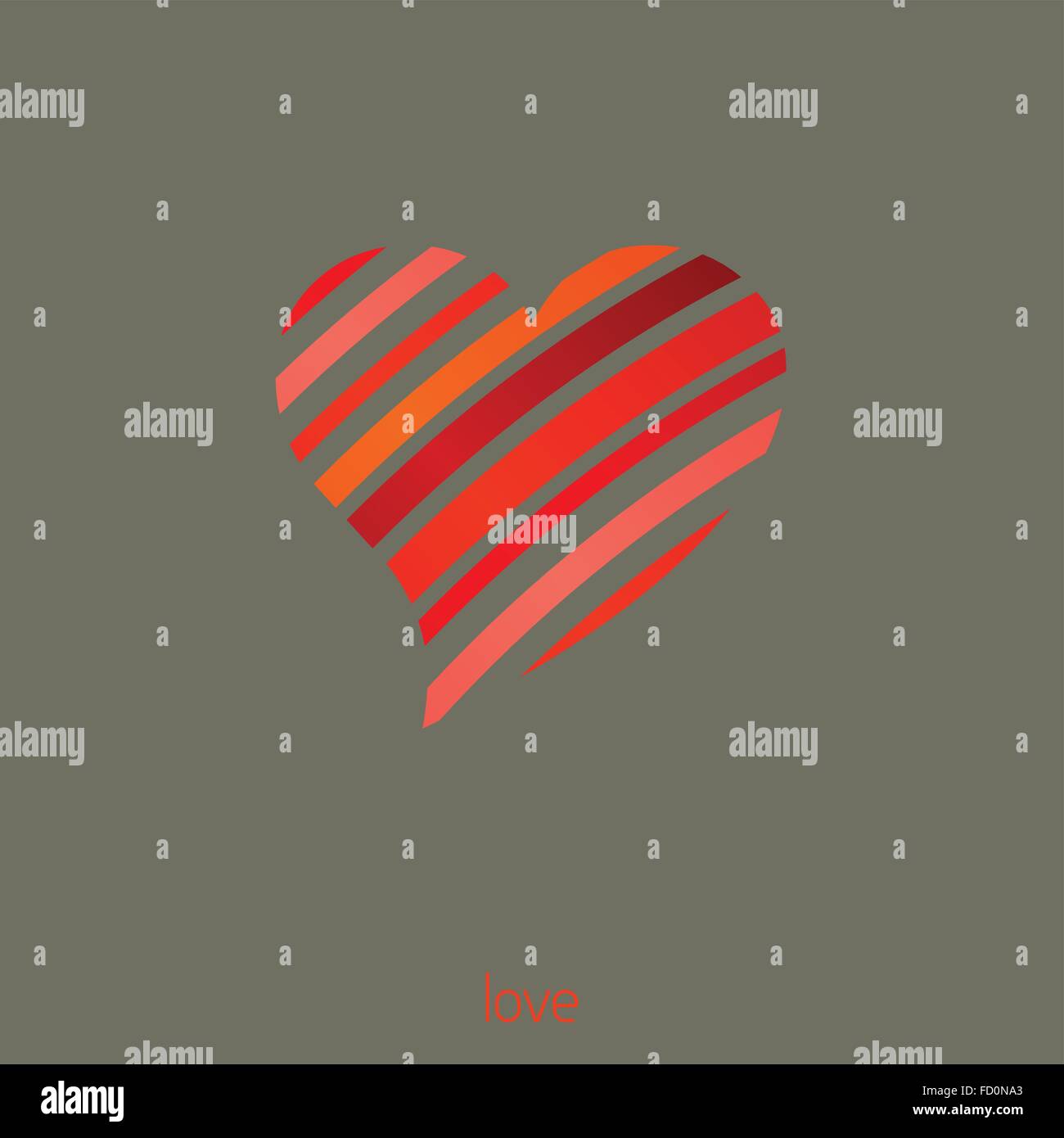 Template of Valentine's day card with red striped heart. Vector Stock ...