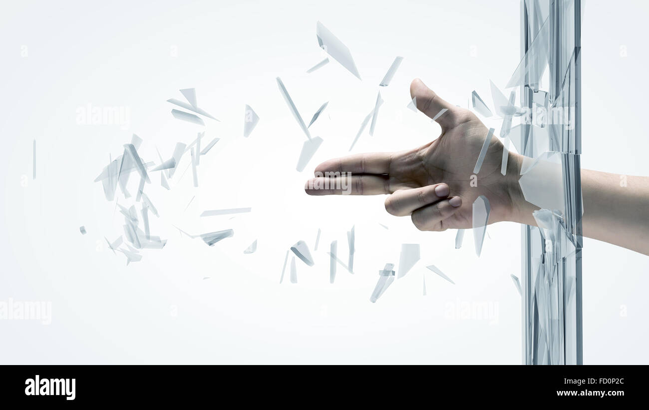 Close up of male hand breaking glass with finger Stock Photo - Alamy