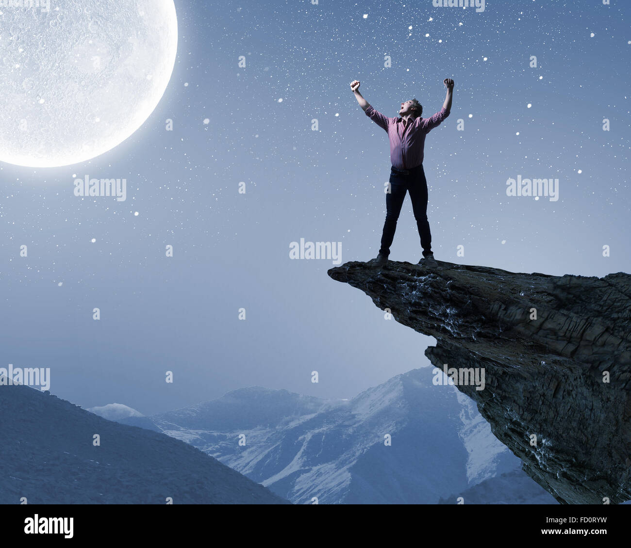 Young screaming man at night with big full moon at background Stock ...