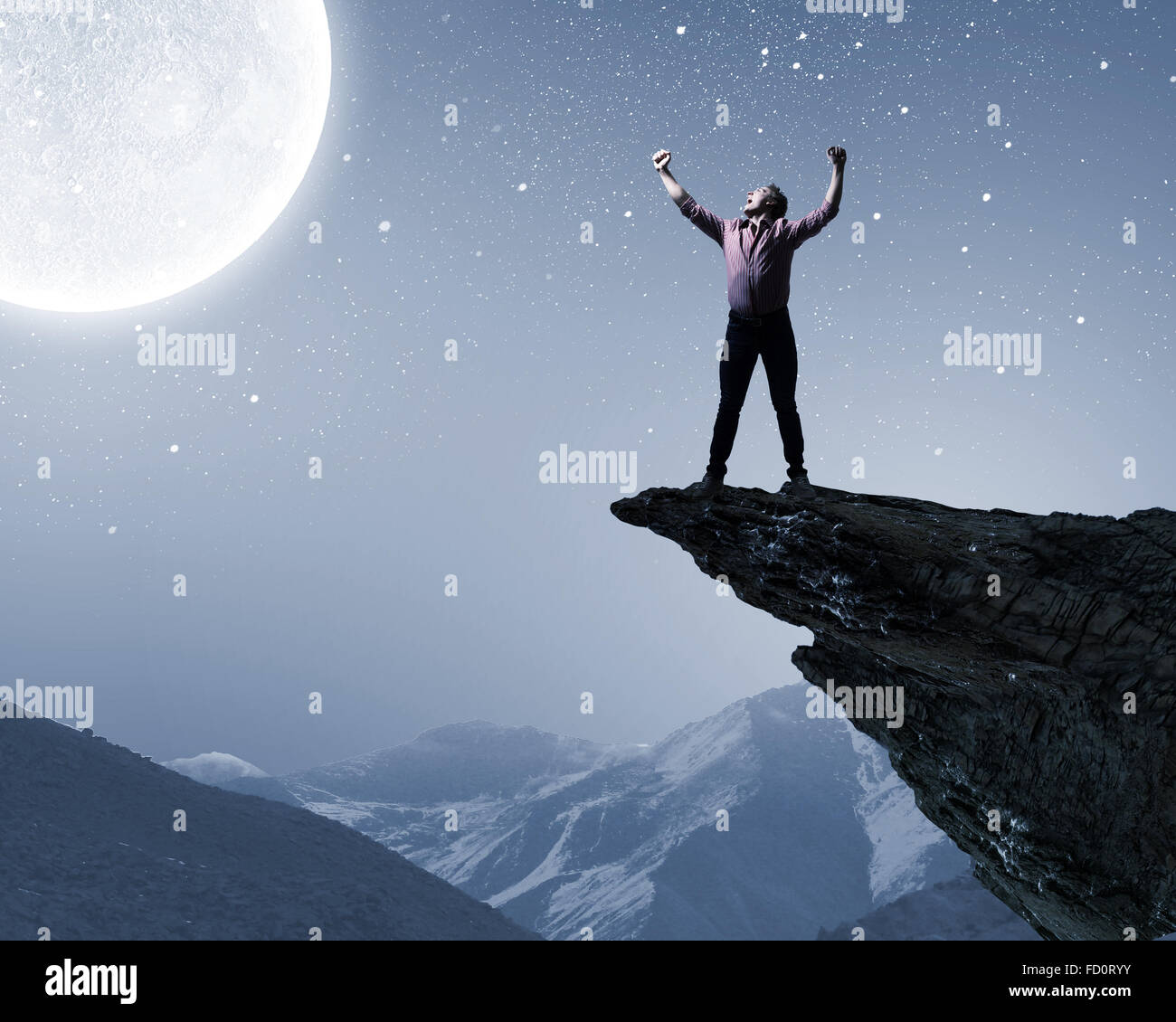 Young screaming man at night with big full moon at background Stock ...