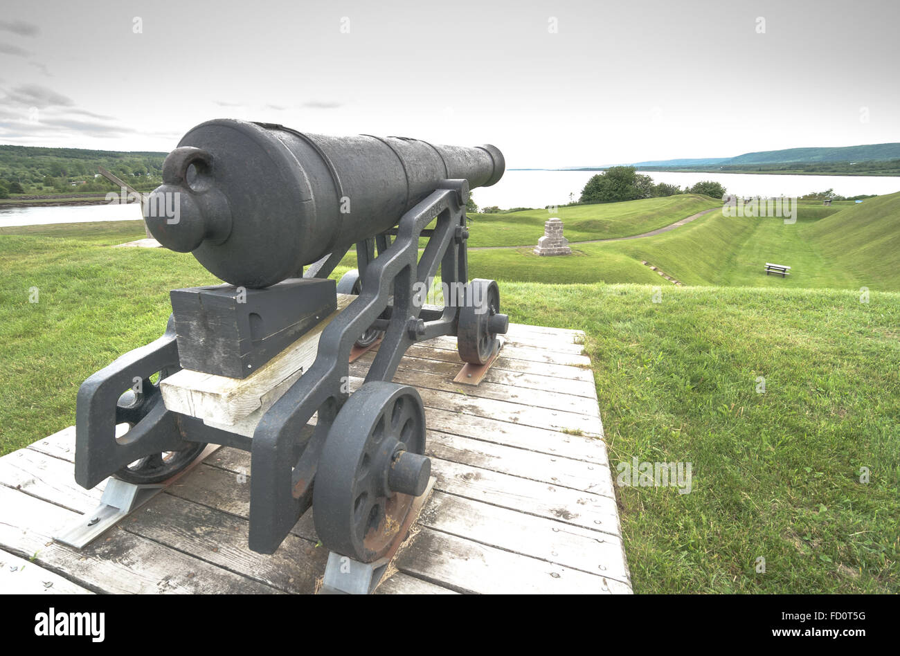 Historic defence, cannons, now relics of the past, sit on their mounts ...