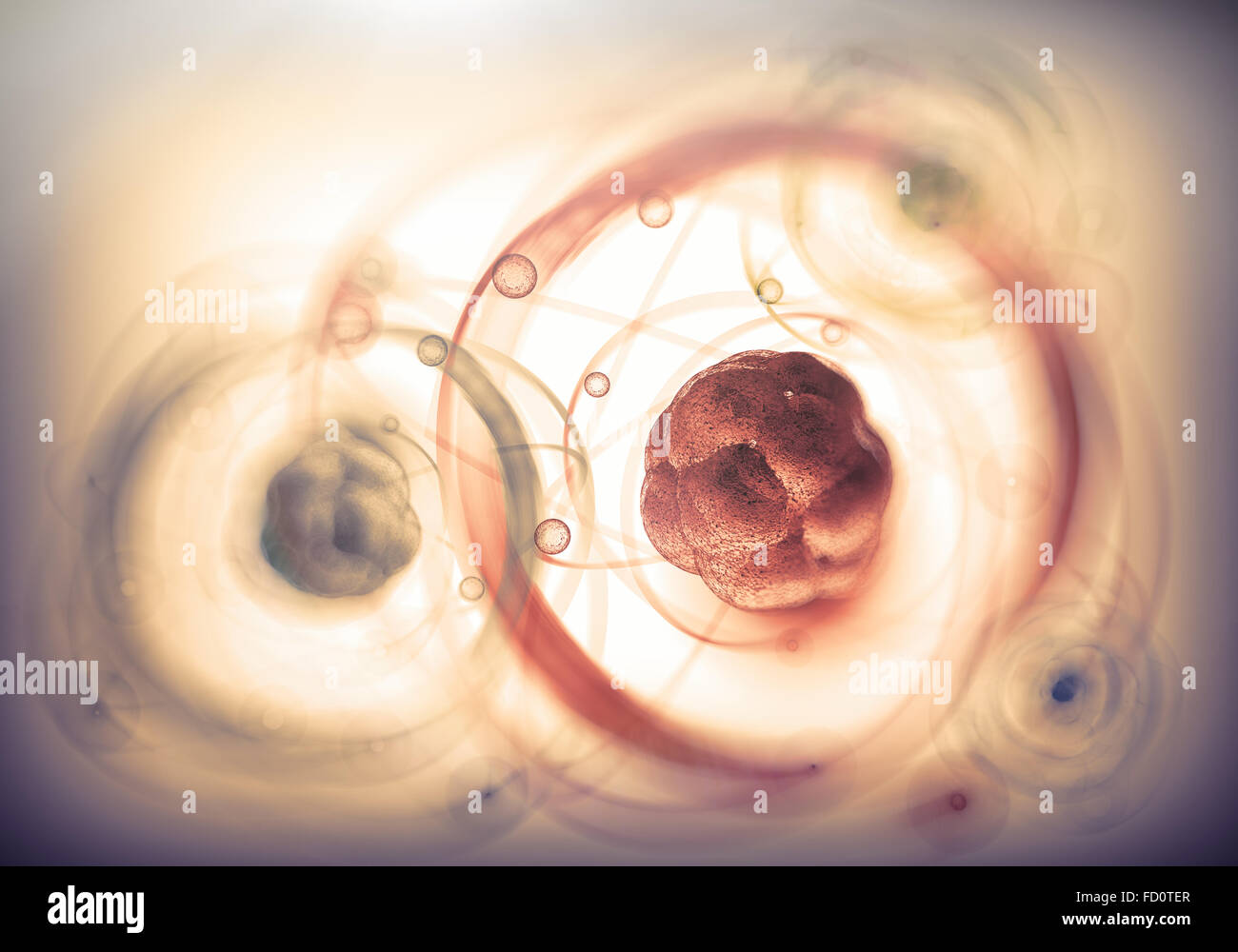 Close up illustration of atomic particle for nuclear energy imagery ...