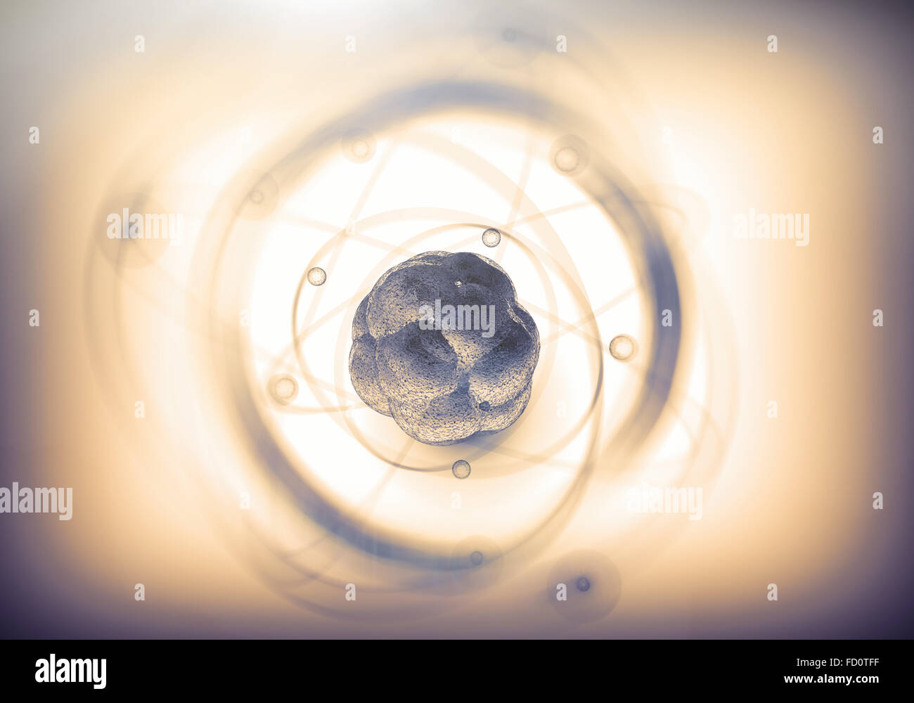 Close up illustration of atomic particle for nuclear energy imagery ...