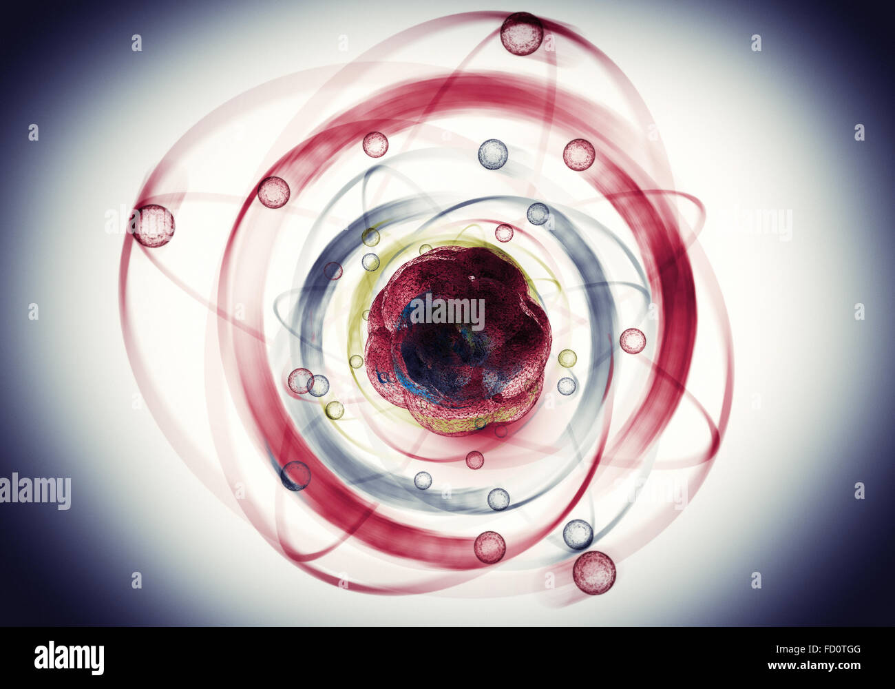 Close up illustration of atomic particle for nuclear energy imagery ...