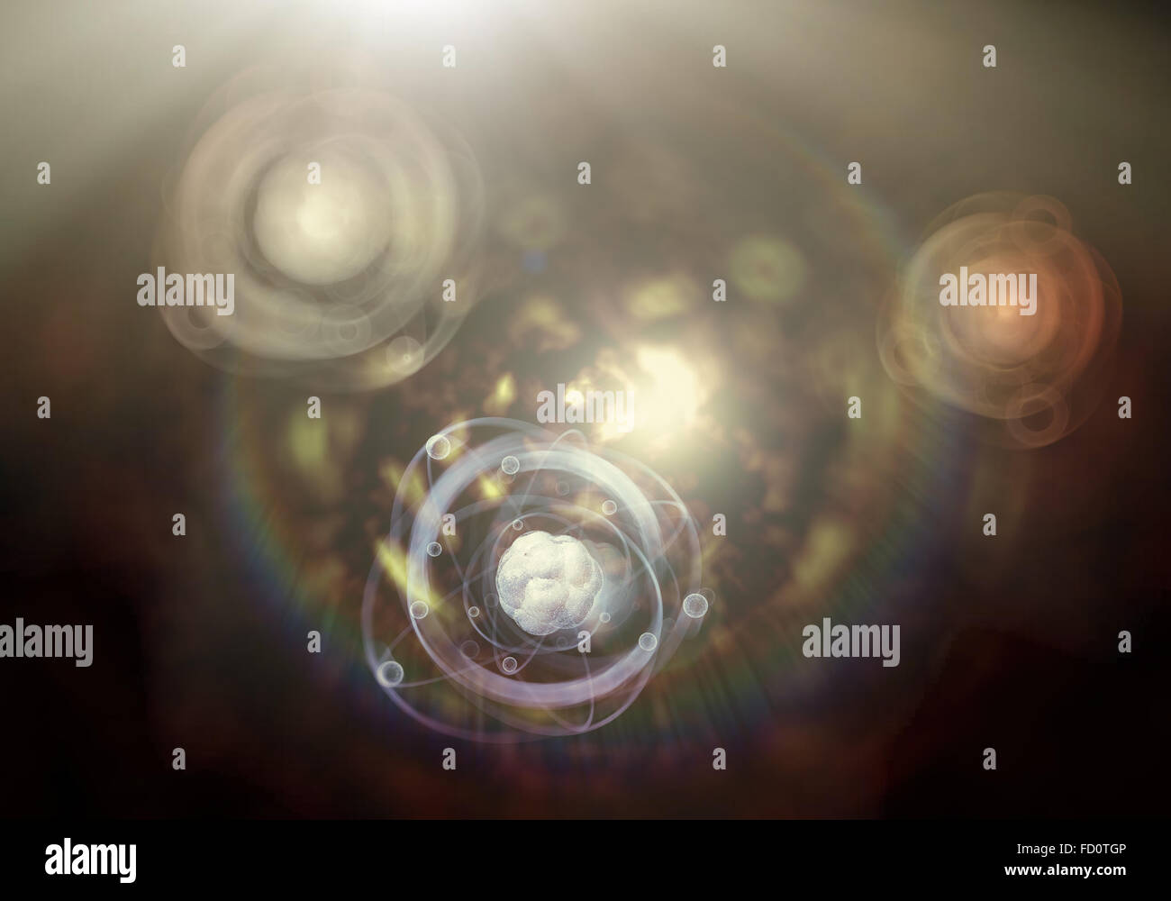 Close up illustration of atomic particle for nuclear energy imagery ...