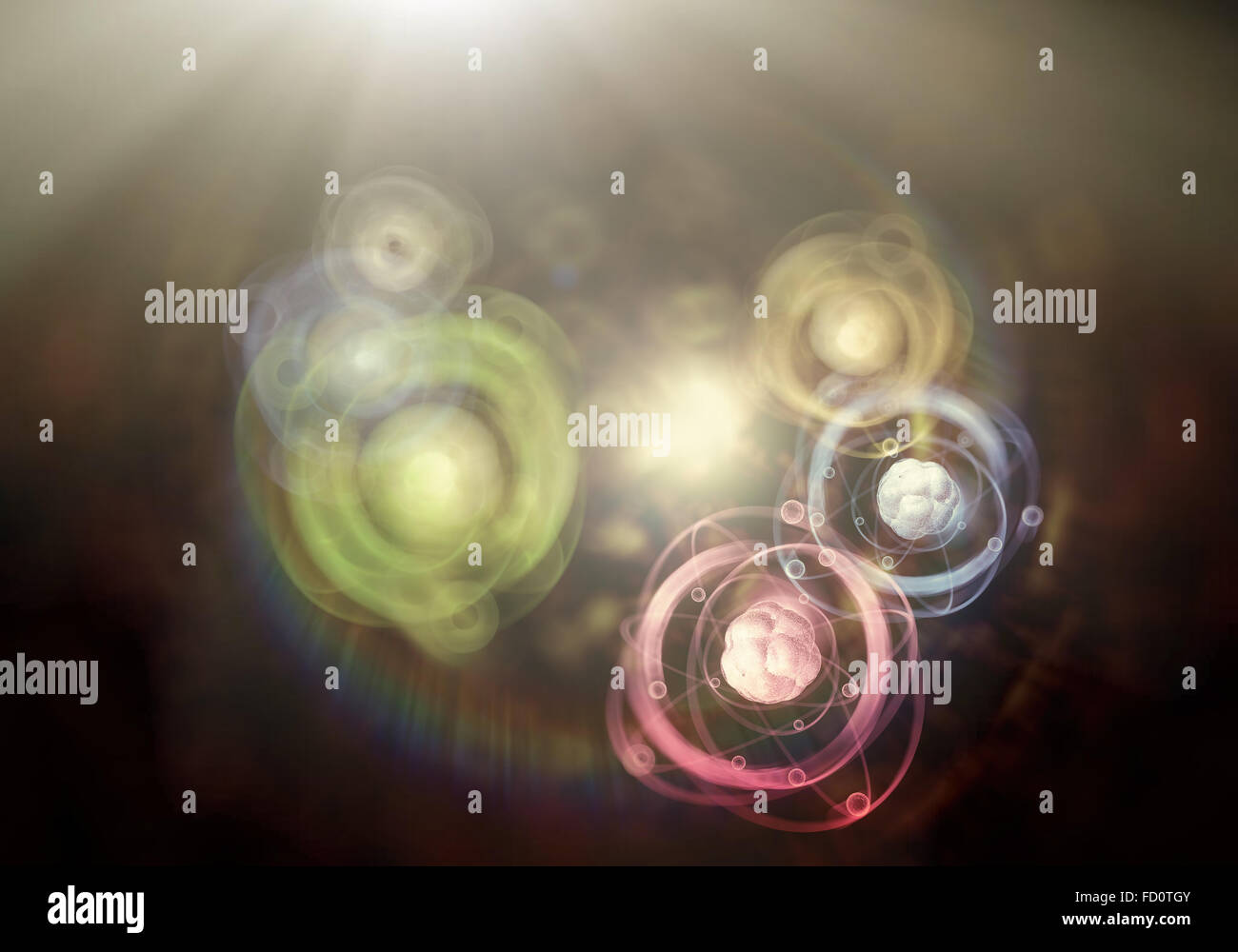 Close up illustration of atomic particle for nuclear energy imagery ...
