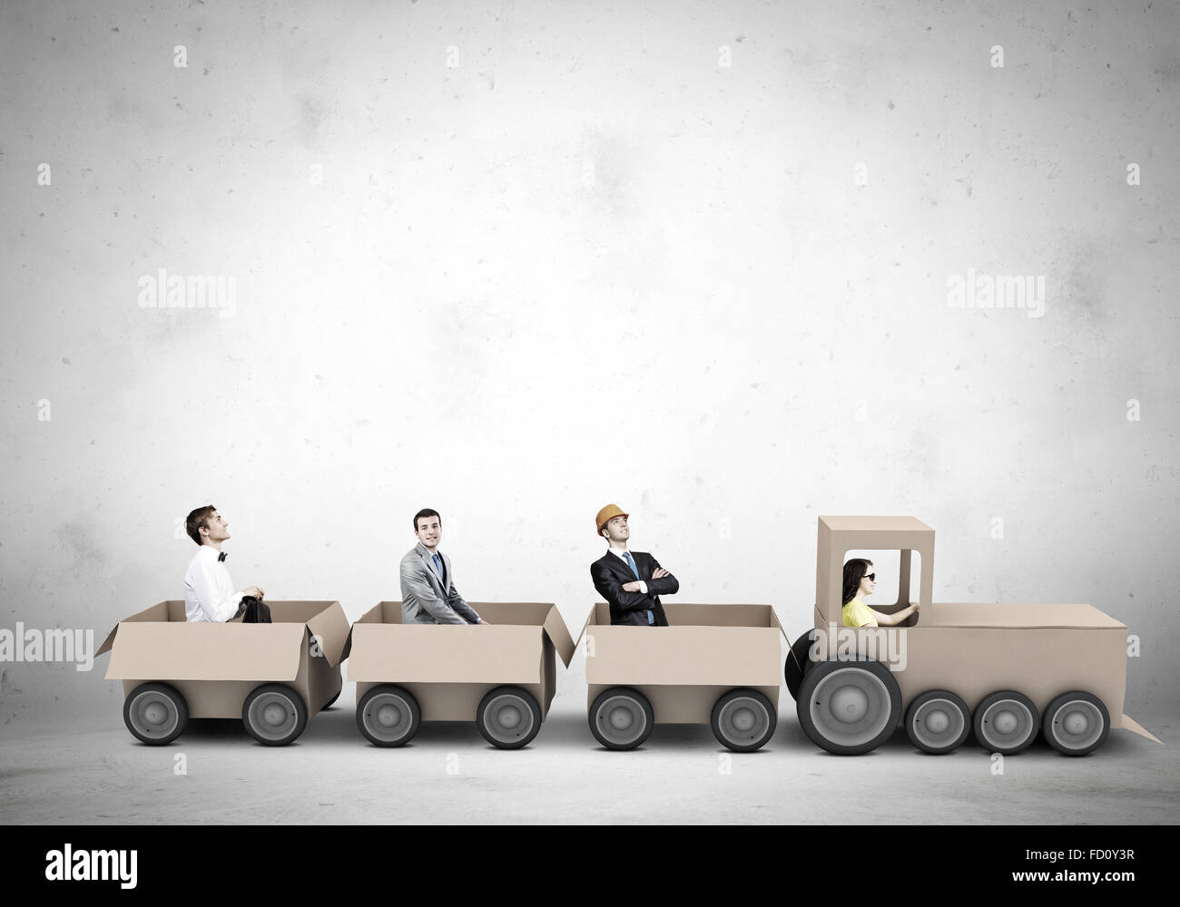 Business people riding carton train. Teamwork concept Stock Photo - Alamy