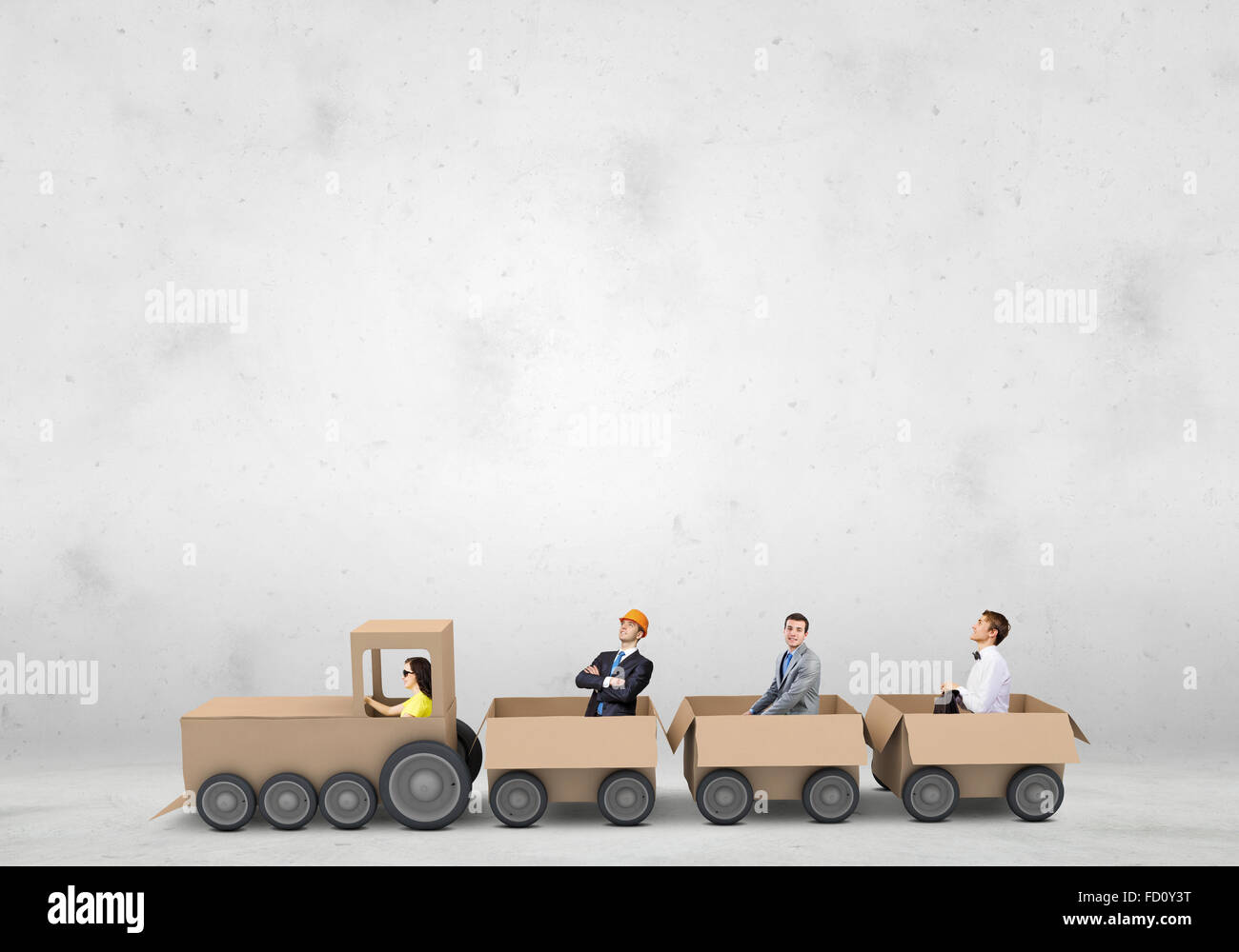 Business people riding carton train. Teamwork concept Stock Photo - Alamy