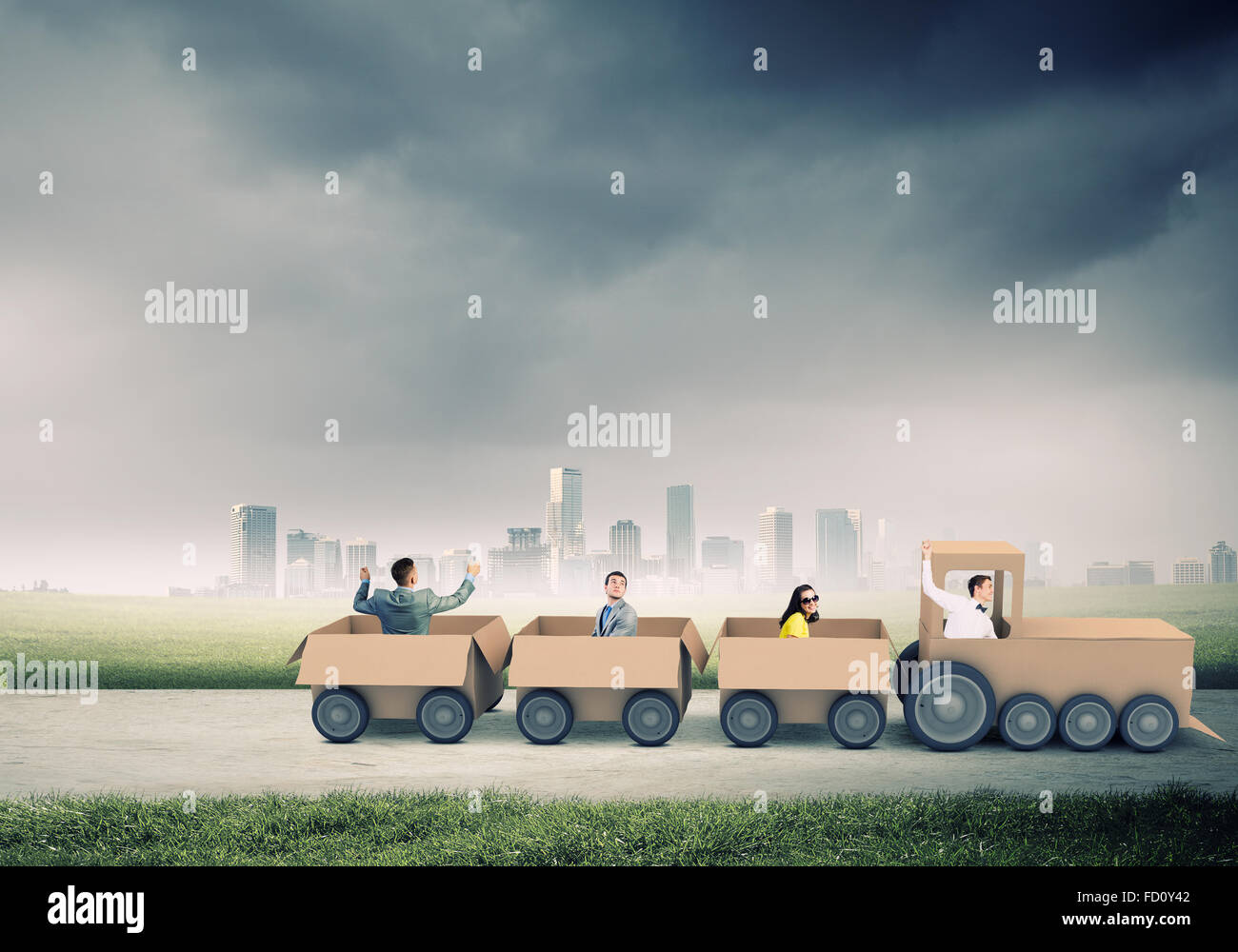 Business people riding carton hi-res stock photography and images - Alamy