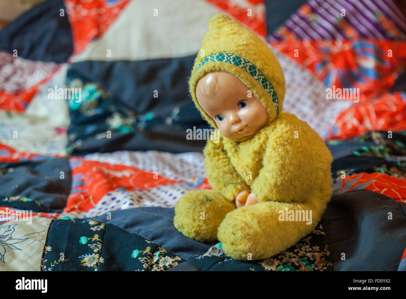 Old baby toy from USSR sitting alone on handmade blanket Stock Photo ...