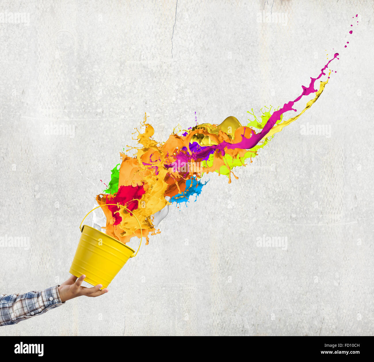 Close up of hand splashing colorful paint from bucket Stock Photo - Alamy