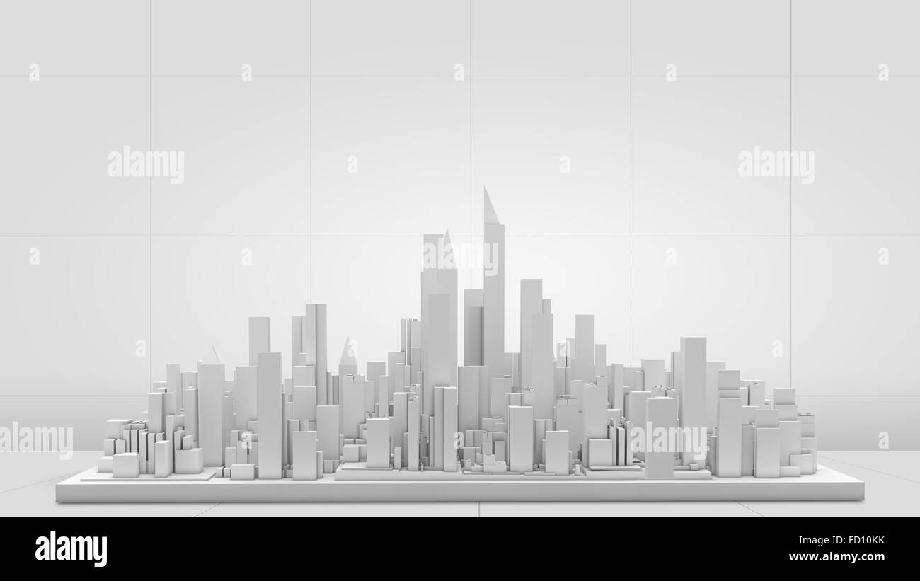 Conceptual image with construction model of buildings on table Stock ...