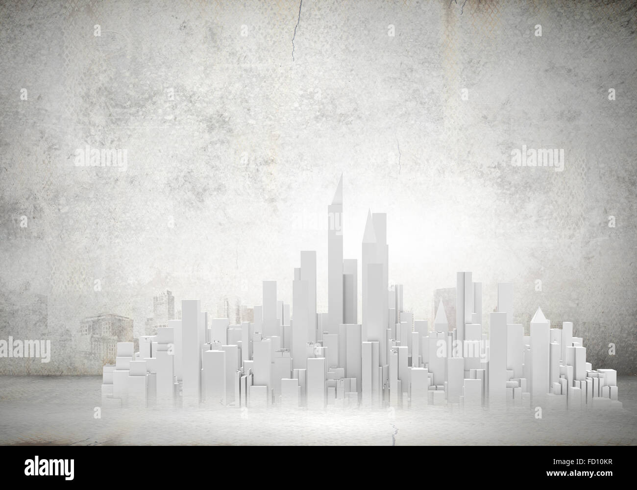 Conceptual image with construction model of buildings on table Stock ...