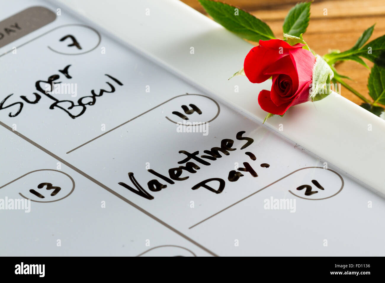 Day planner or calendar with Valentines day marked written on it Stock ...