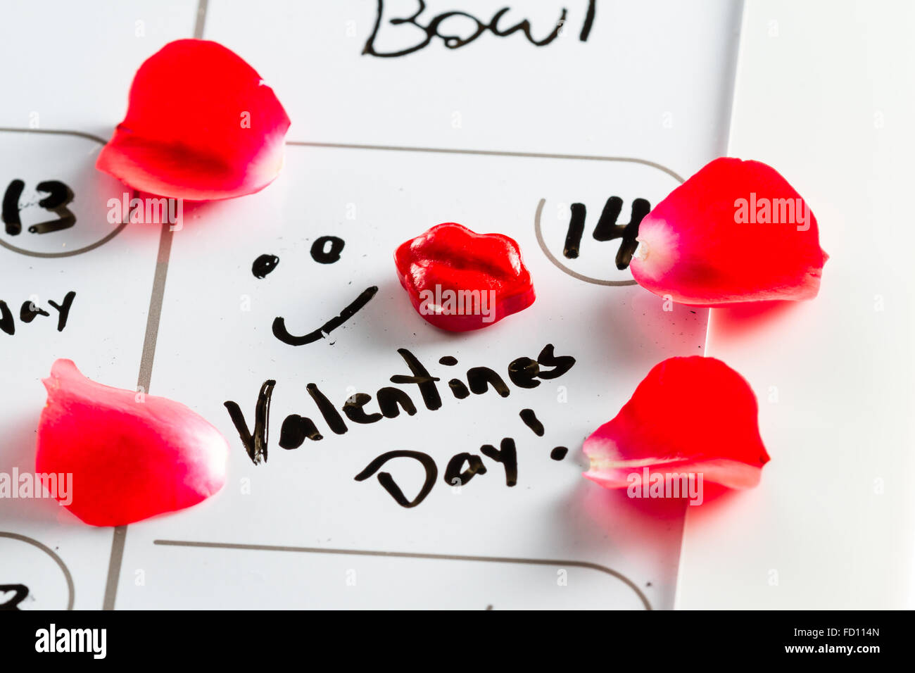 Day planner or calendar with Valentines day marked written on it Stock ...