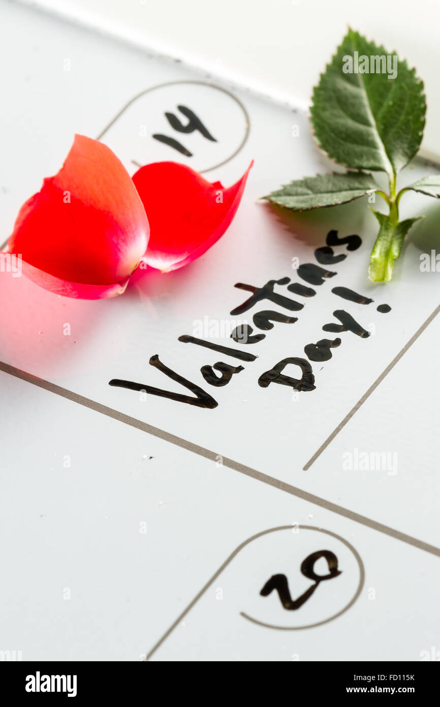 Day planner or calendar with Valentines day marked written on it Stock ...