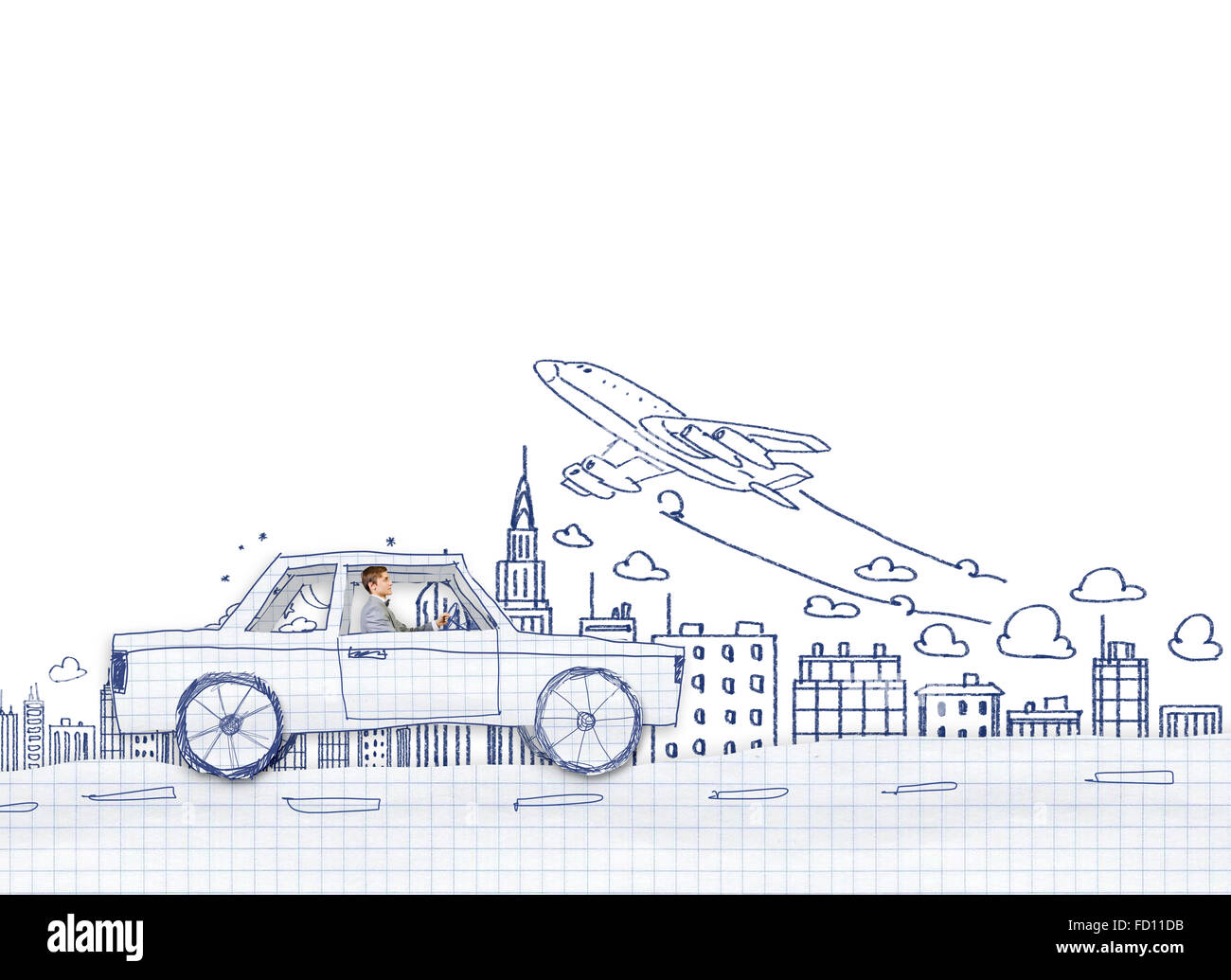 Young man driving car made of sheet of paper Stock Photo - Alamy