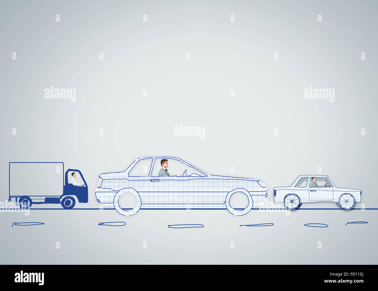 Young man driving car made of sheet of paper Stock Photo - Alamy