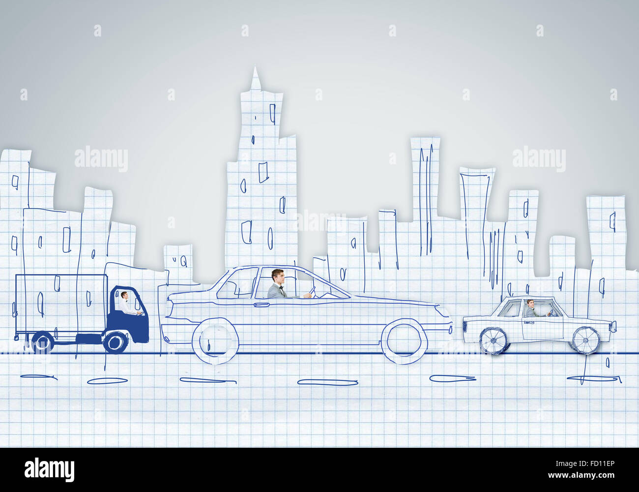 Young man driving car made of sheet of paper Stock Photo - Alamy