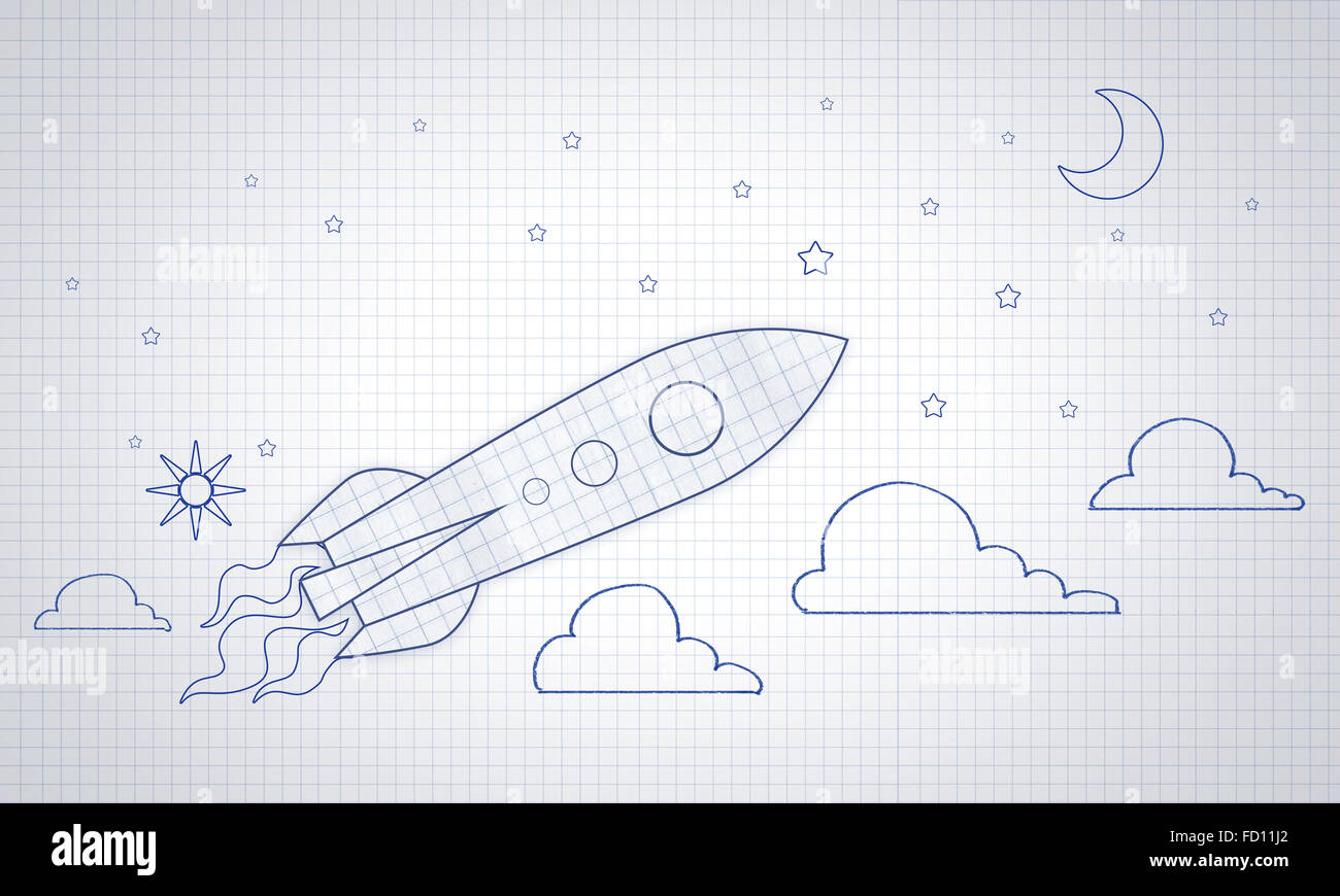 Sketch of rocket on white sheet of paper Stock Photo - Alamy