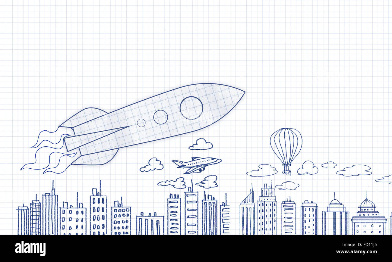 Sketch of rocket on white sheet of paper Stock Photo - Alamy