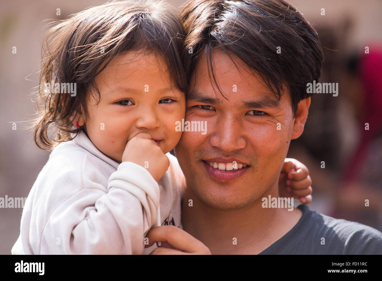 Local father and daughter in Kathmandu, Nepal Stock Photo - Alamy