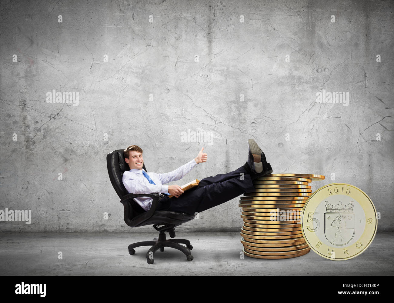 Businessman sitting pile gold coins hi-res stock photography and images ...