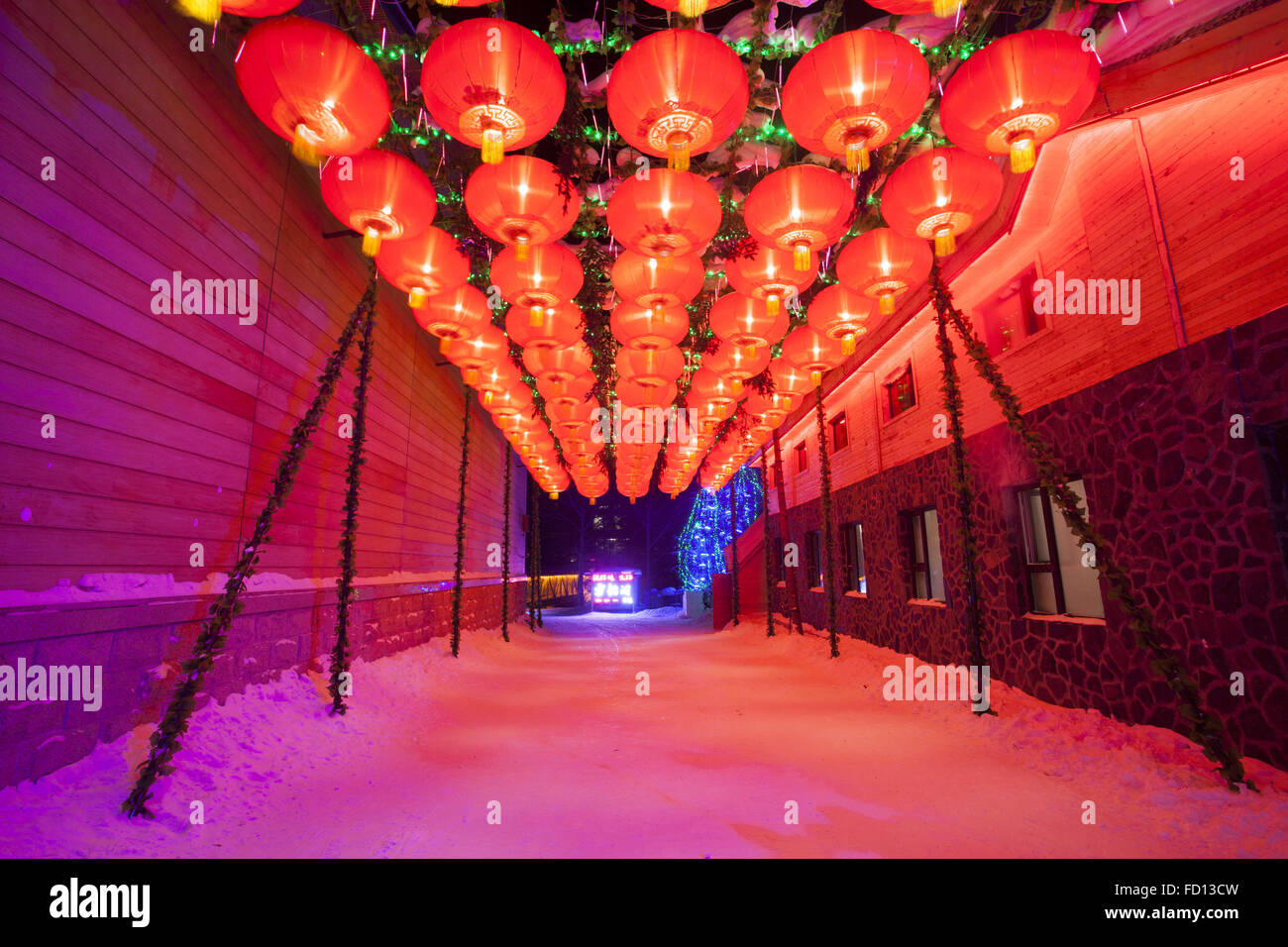 Hailin, Hailin, CHN. 22nd Jan, 2016. A night view of the snow town ...